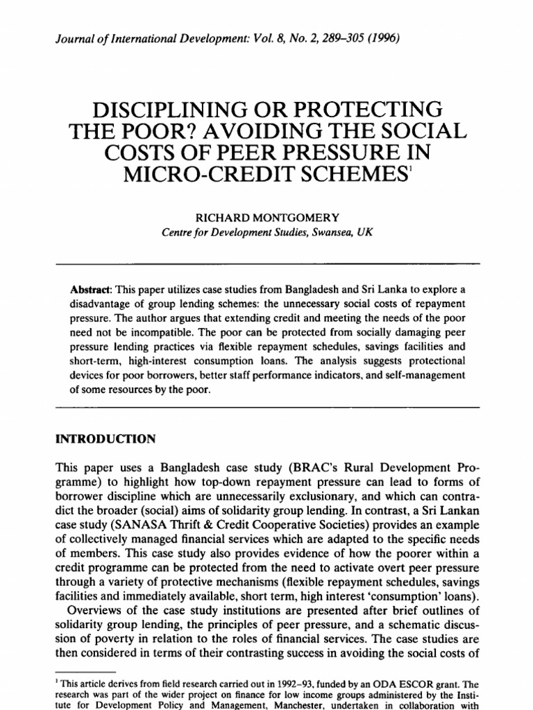 Disciplining or Protecting The Poor..Avoiding The Social Costs of Peer ...