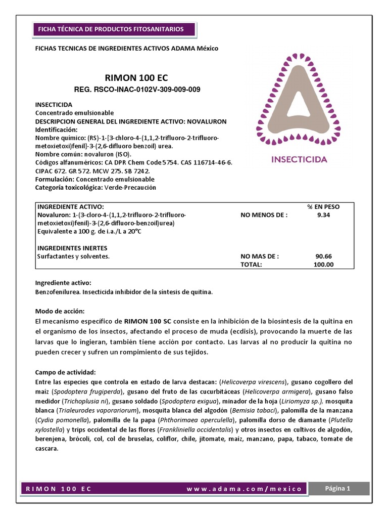 Insecticida RIMON 100 EC: Uso y Aplicación | PDF | Pesticida | Agua