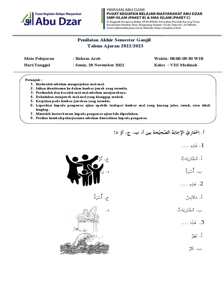 Soal PAS Ganjil Bahasa Arab 8 Madinah | PDF