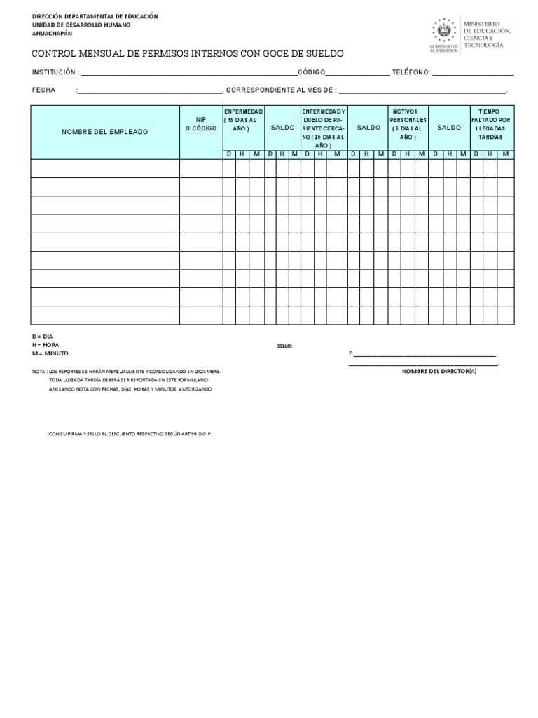 Control Mensual de Permisos Escuelas | PDF