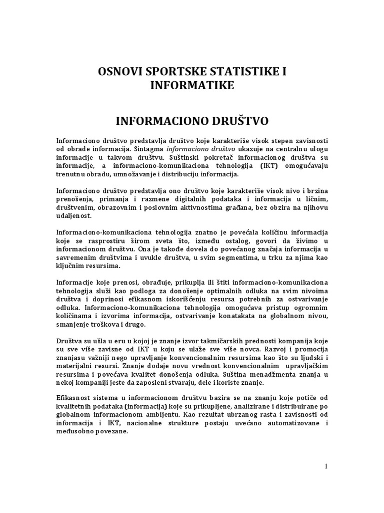 Osnovi Sportske Statistike I Informatike | PDF