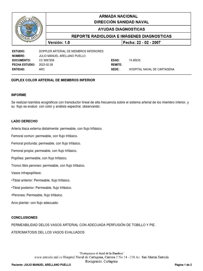 Doppler Arterial Miembros Inferiores | PDF | Ciencias sociales | Salud y bienestar
