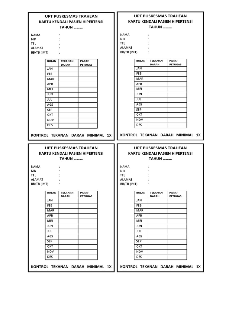 KARTU KONTROL HIPERTENSI | PDF