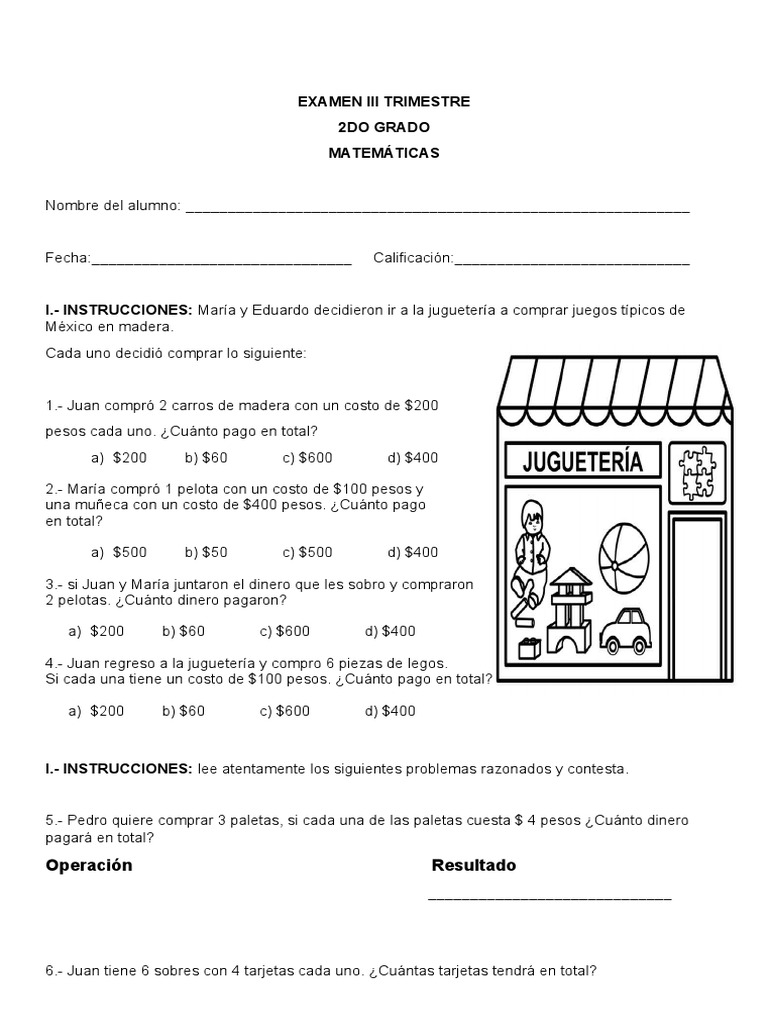EXAMEN MATEMATICAS 3 TRIMESTRE Jane | PDF