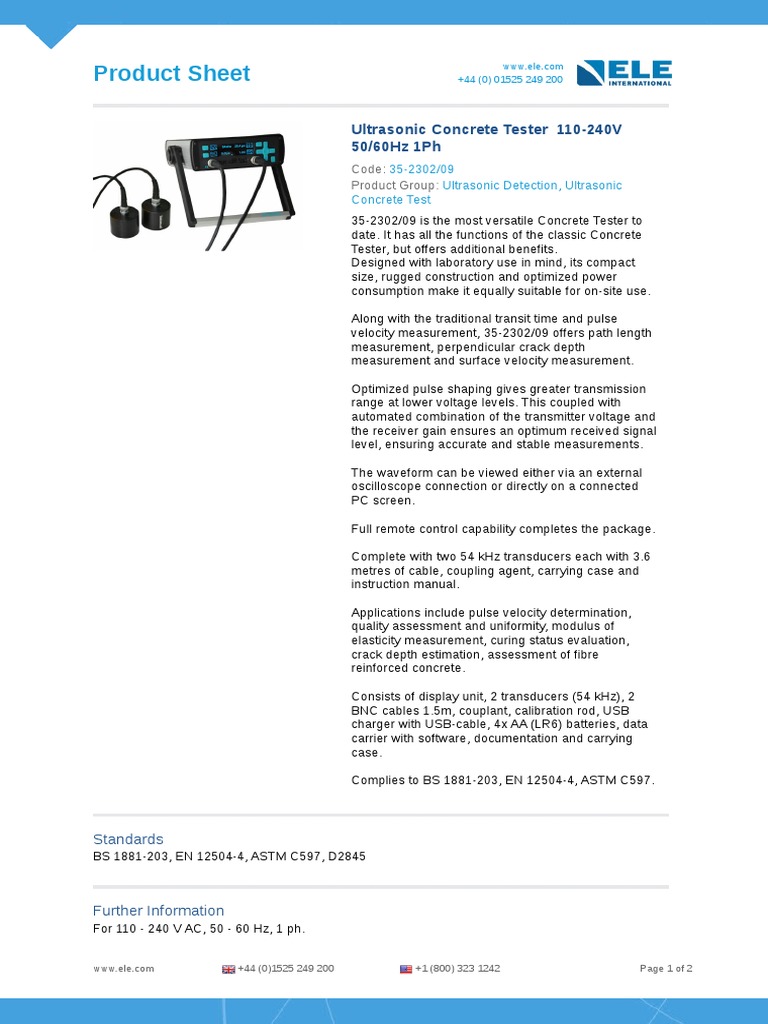 Ele Ultrasonic Concrete Tester 110-240V 50 - 60Hz 1Ph | Download Free ...