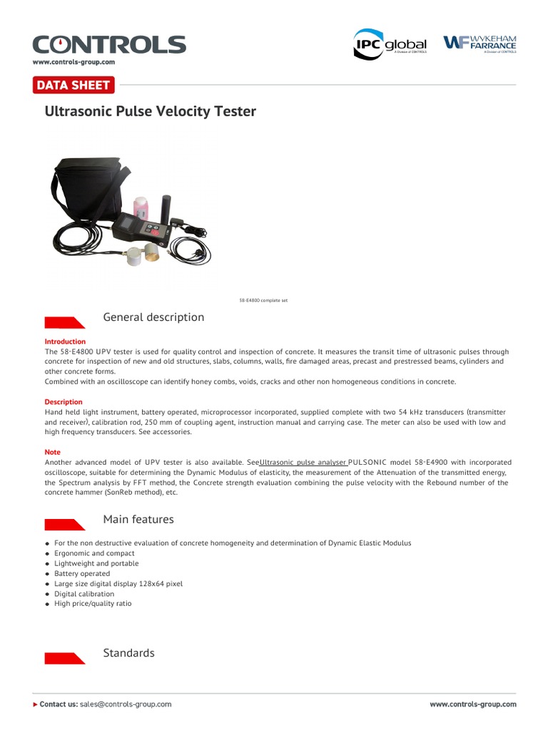 Controls Ultrasonic Pulse Velocity Tester | PDF | Ultrasound | Concrete