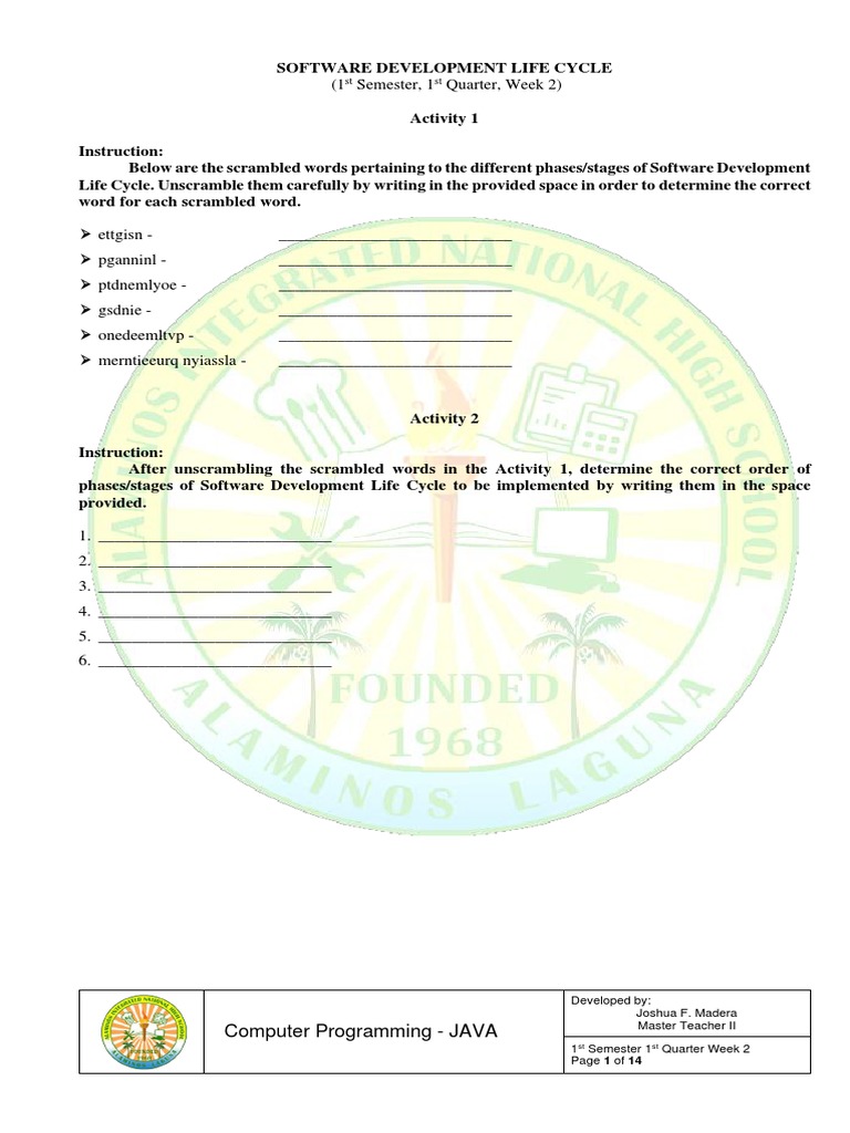 1st Sem 1st Qtr Week 2 Module In Computer Programming Java Modular
