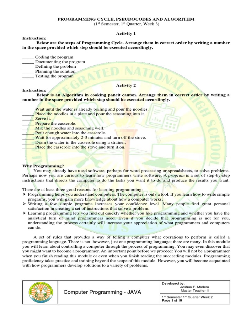 Programming Cycle and Pseudocode Steps | PDF | Programming | Computer Program
