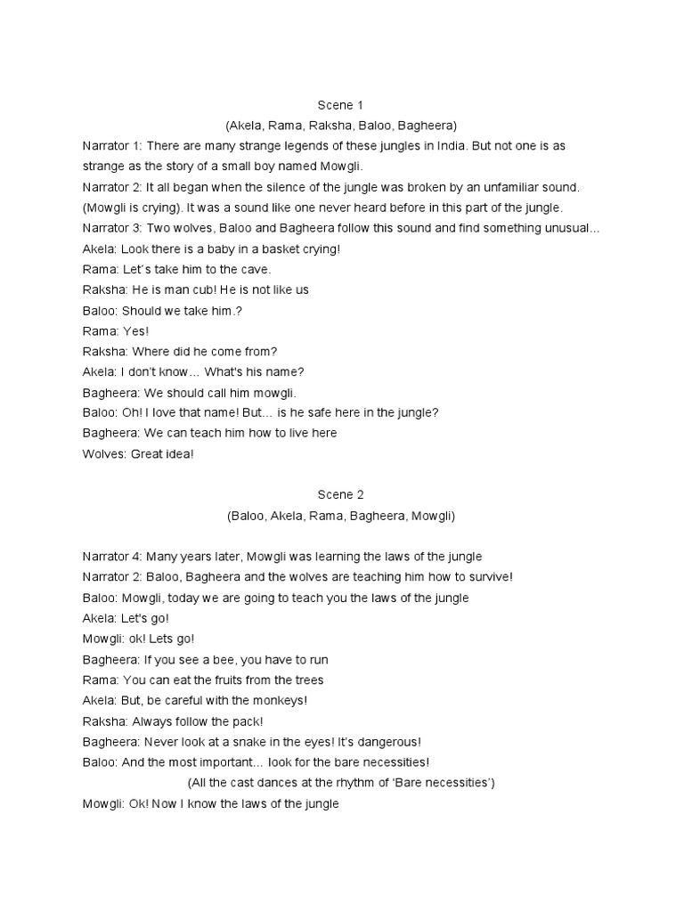 Script - The Jungle Book | PDF | Bagheera | Baloo