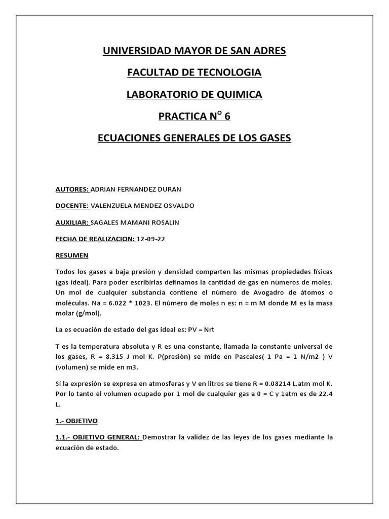 Ecuaciones Generales de Los Gases | PDF | Gases | Mole (Unidad) Ecuaciones Generales de Los Gases | PDF | Gases | Mole (Unidad)