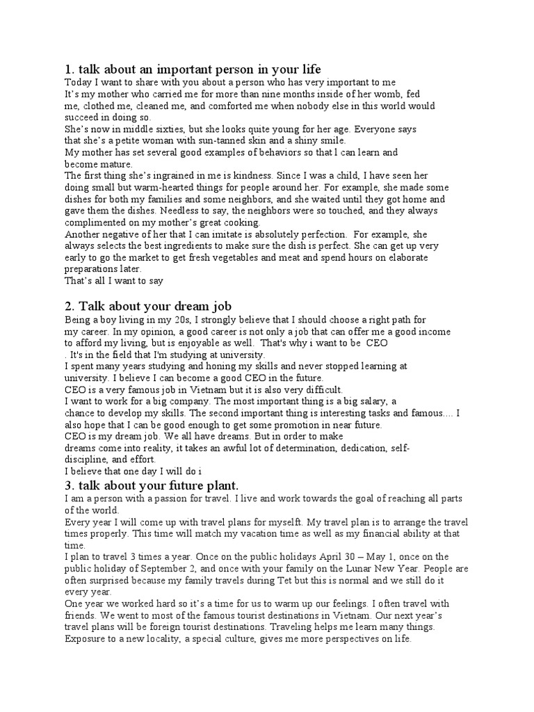 Talk About An Important Person in Your Life | PDF | Psychology