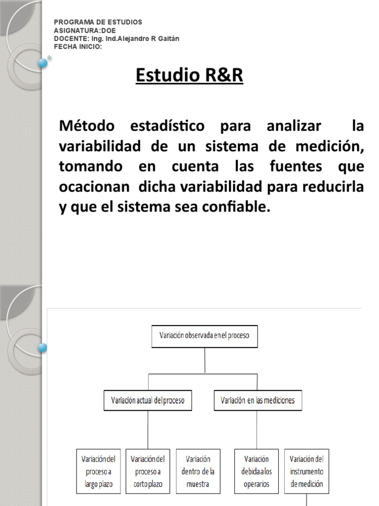 Estudios R&R | PDF | Análisis de variación | Diferencia