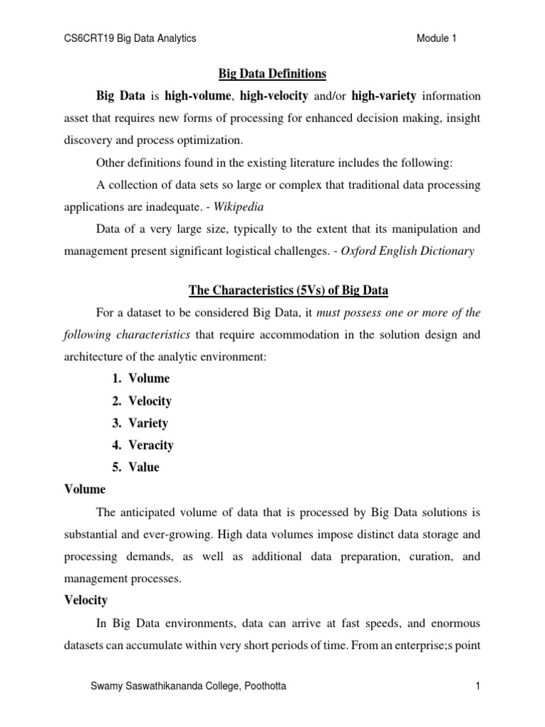 Big Data Module 1 | PDF | Big Data | Data Analysis