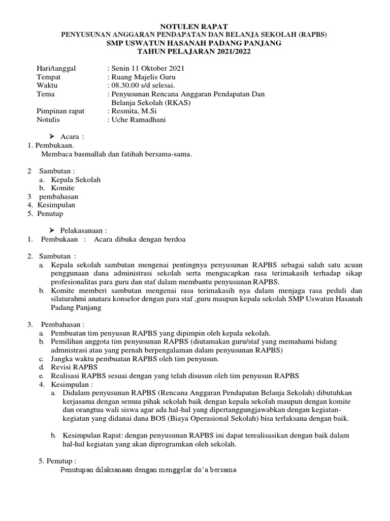Notulen RAPBS | PDF | Sains & Matematika
