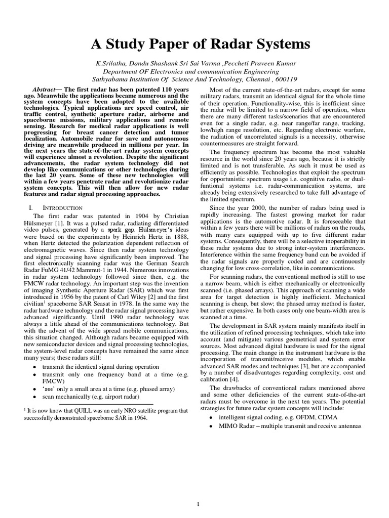 Radar System Paper | PDF | Radar | Orthogonal Frequency Division ...