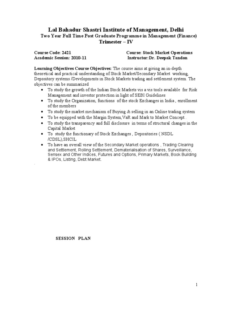 Stock Market Operations Course Overview | PDF | London Stock Exchange ...