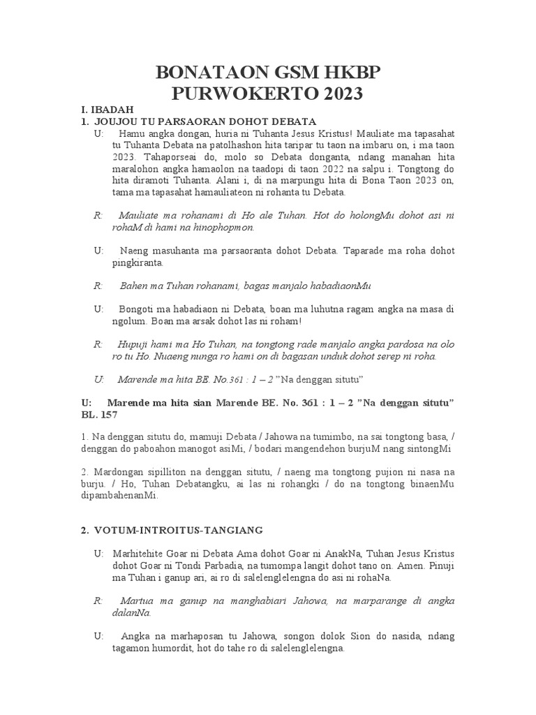 Bonataon GSM HKBP Purwokerto 2023 | PDF | Agama & Spiritualitas