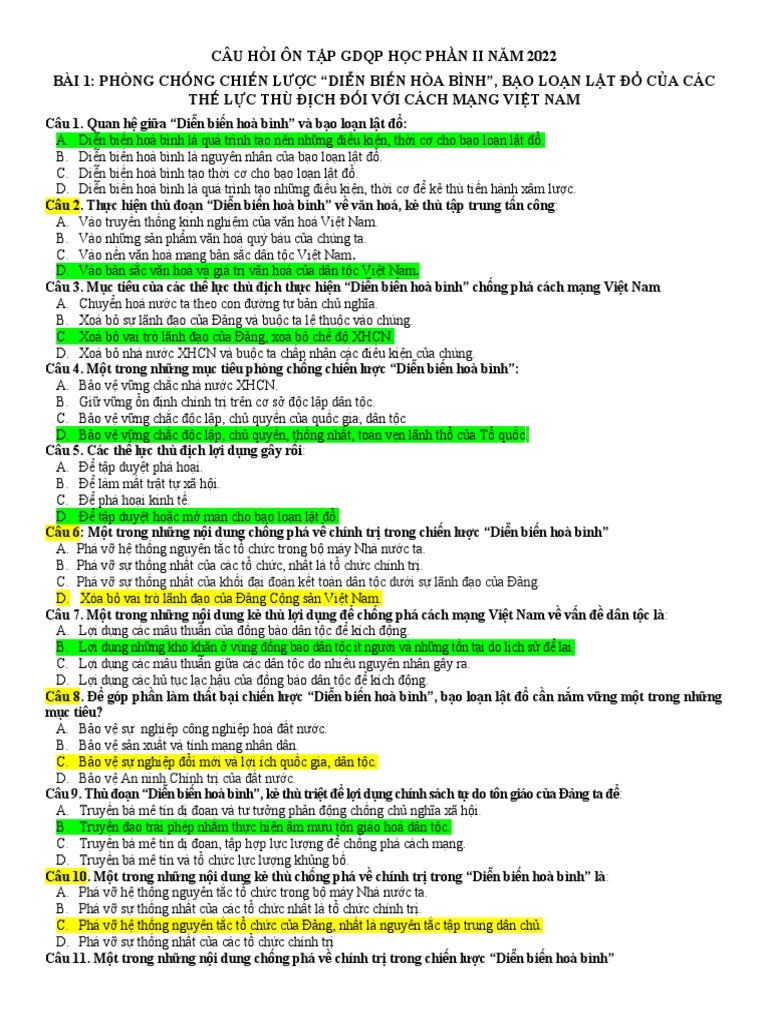 HP2 CÂU HỎI TRẮC NGHIỆM HP II 2022 | PDF