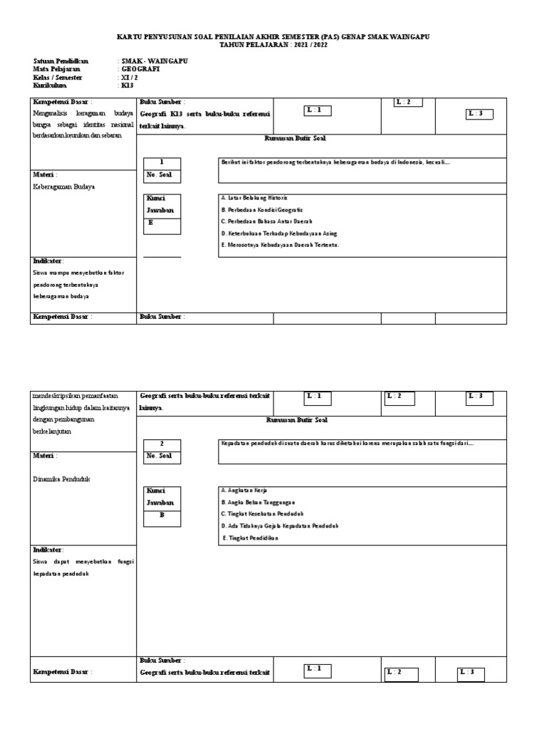 Soal PAS Geografi Kelas XI 2021/2022 | PDF | Seni & Disiplin Bahasa