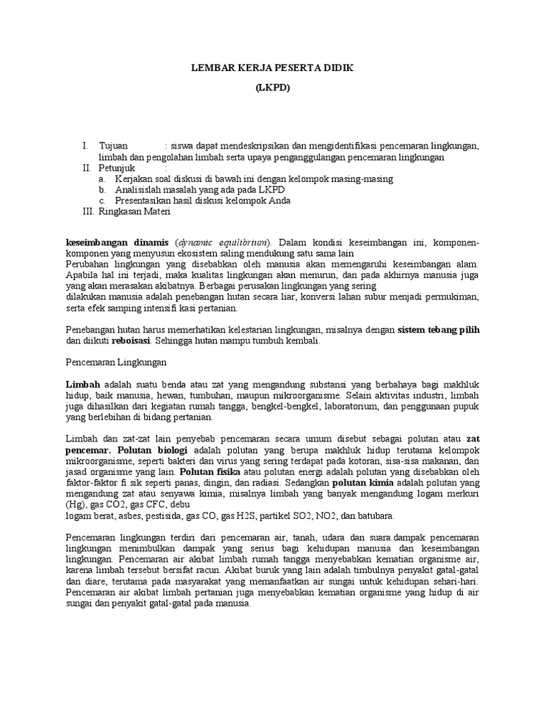 LKPD Pencemaran Lingkungan | PDF