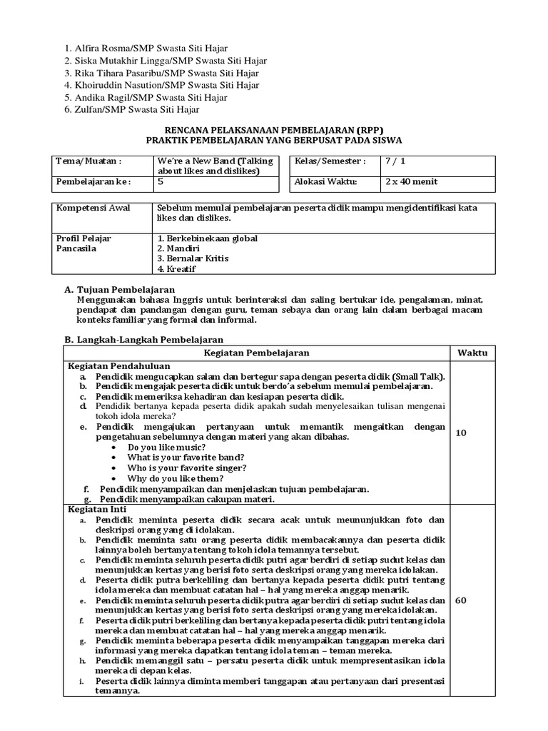 Lembar Kerja 2 - RPP Sederhana - SMPS Siti Hajar | PDF