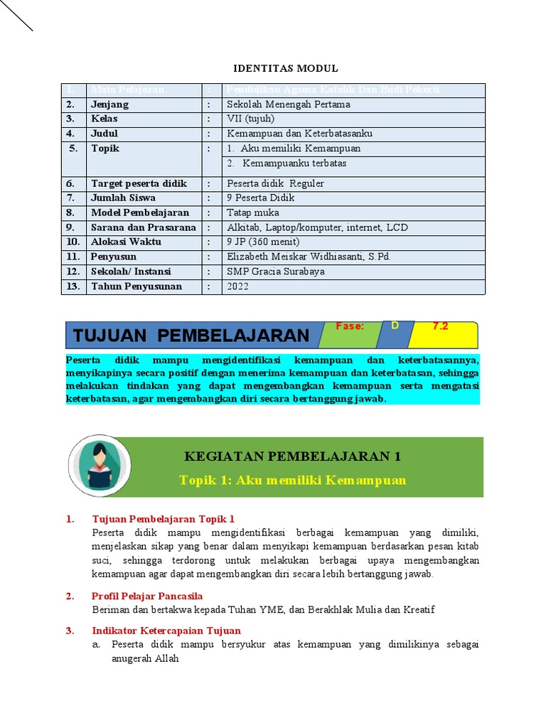 Modul Ajar PAK Kelas 7 (2022-2023) | PDF