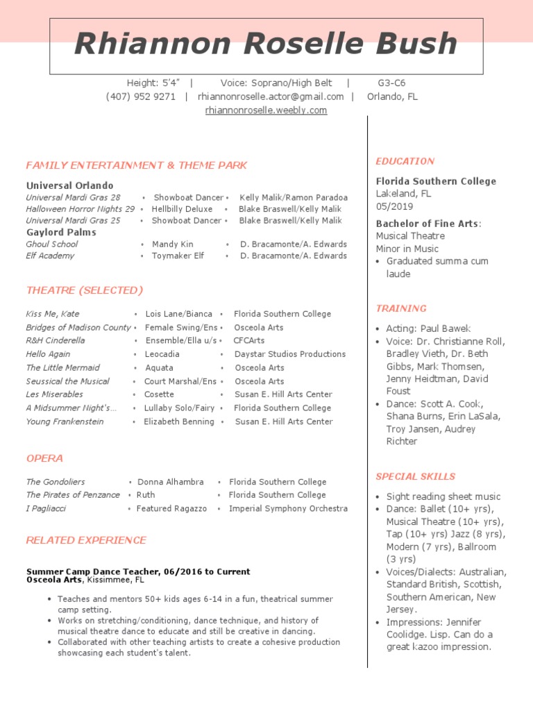 Rhiannon Roselle: Performer Resume | PDF | Performing Arts | Entertainment