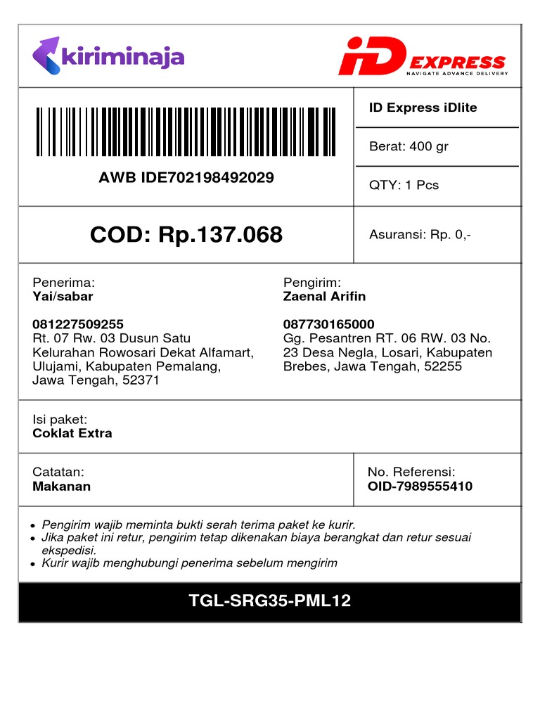 Retur Paket ID Express Ulujami | PDF
