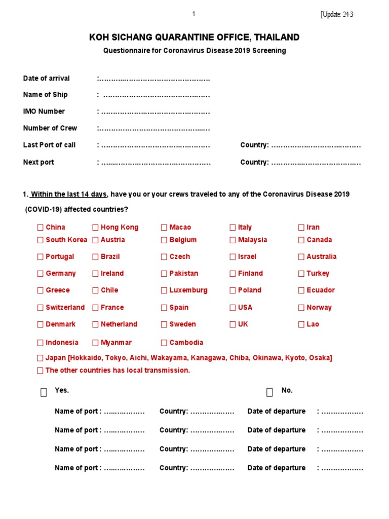KSC 24.3.2020 - Questionnaire For Coronavirus Disease 2019 Screening ...