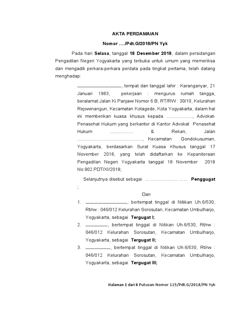 Akta Van Dading Putusan Damai | PDF