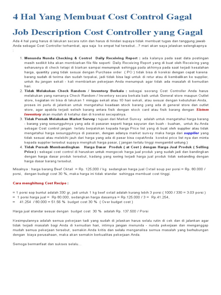 Belajar COST CONTROL - Cost Accounting - A | PDF