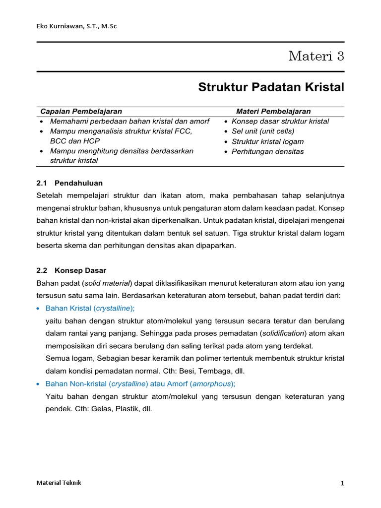 Struktur Kristal FCC dan Densitas Logam | PDF