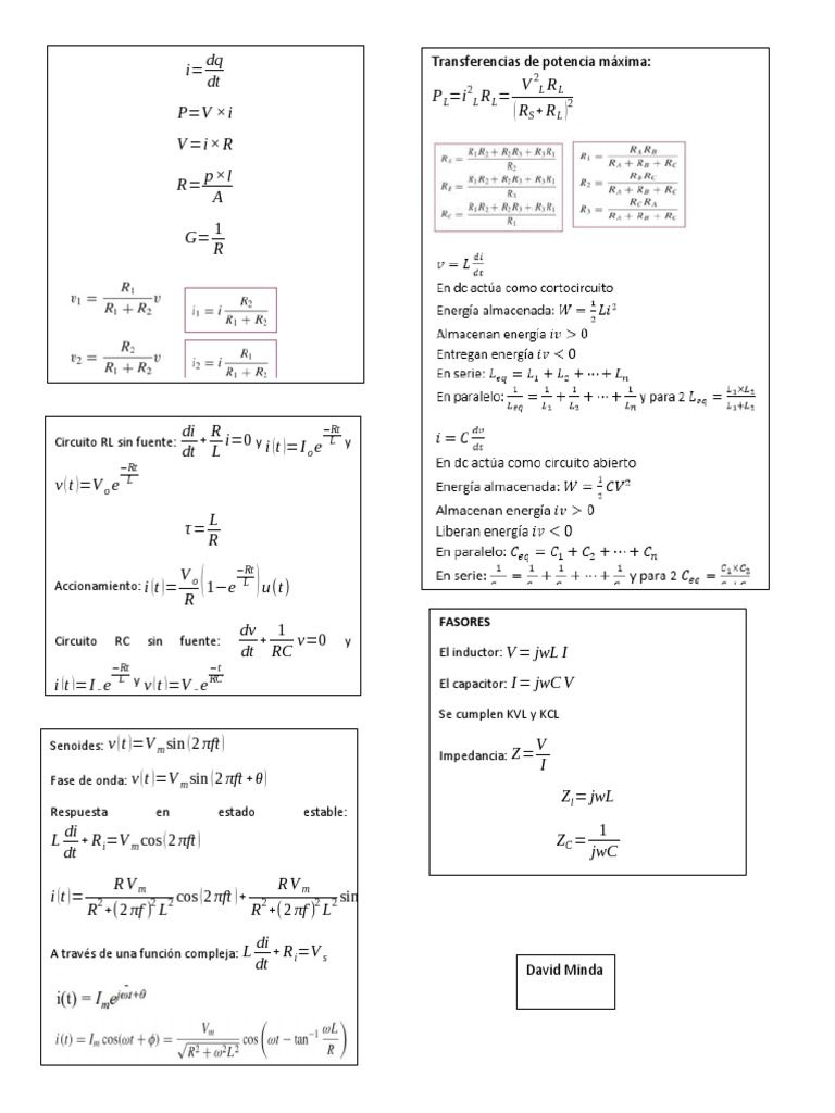 Formulario De Electricidad Pdf Energia Electrica Ciencias Fisicas