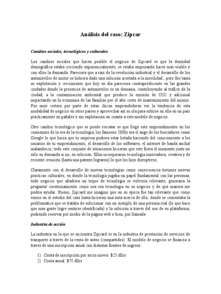 Grecia Selene Morales Cataneo - Caso 2 Zipcar | PDF | Iniciativa ...
