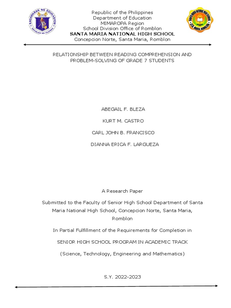 Exploring the Relationship between Reading Comprehension and Problem Solving among Grade 7 ...