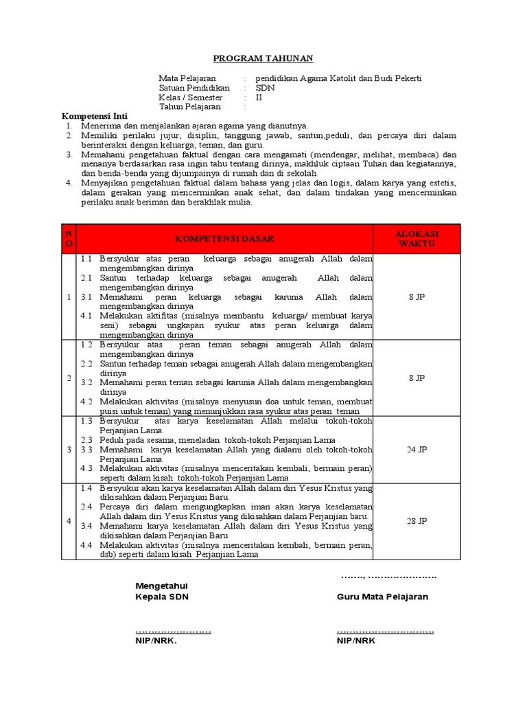 Program Tahunan Semester 1 | PDF
