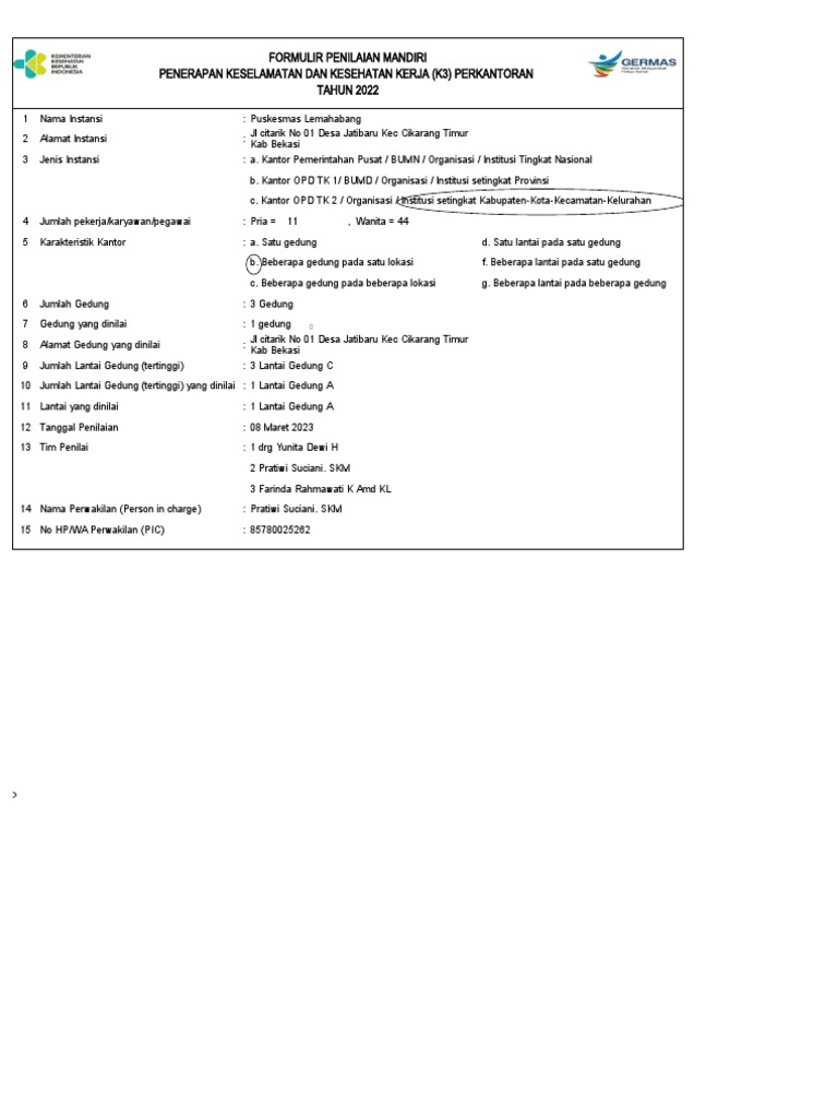 Instrumen Penerapan K3 Perkantoran 2022 | PDF