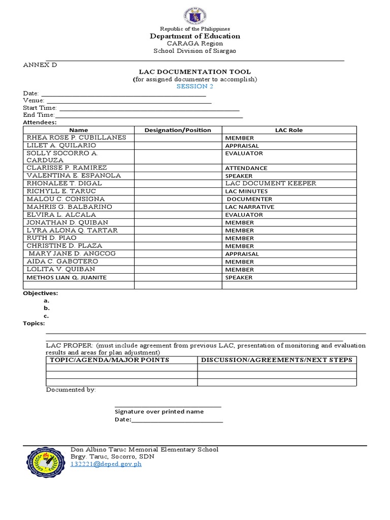 Annex D Lac Documentation Tool | PDF