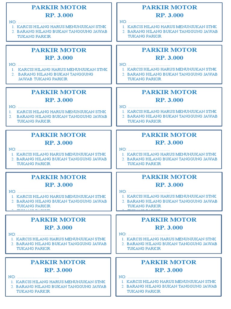 Contoh Karcis Parkir Motor Rp. 3.000 | PDF