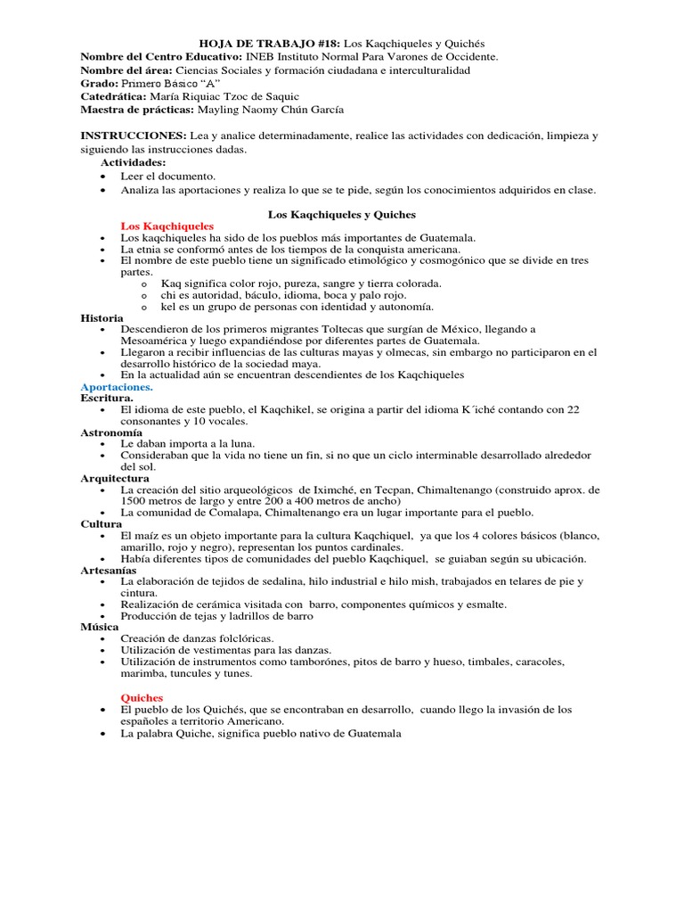 Kaqchiqueles y Quichés: Historia y Cultura | PDF | Civilización maya ...
