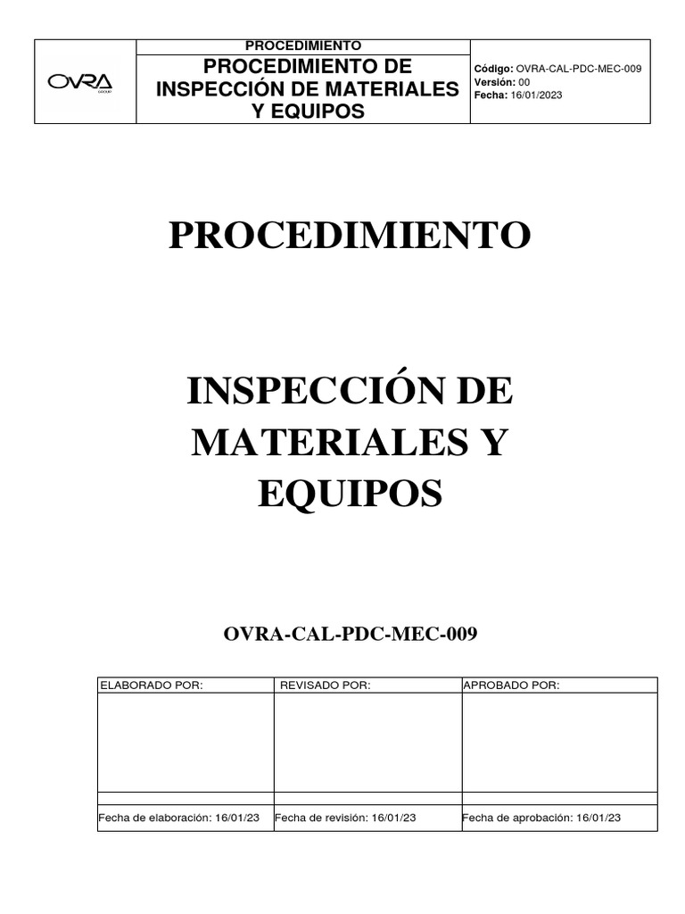 Procedimiento de Inspección de Materiales y Equipos - Ok | PDF