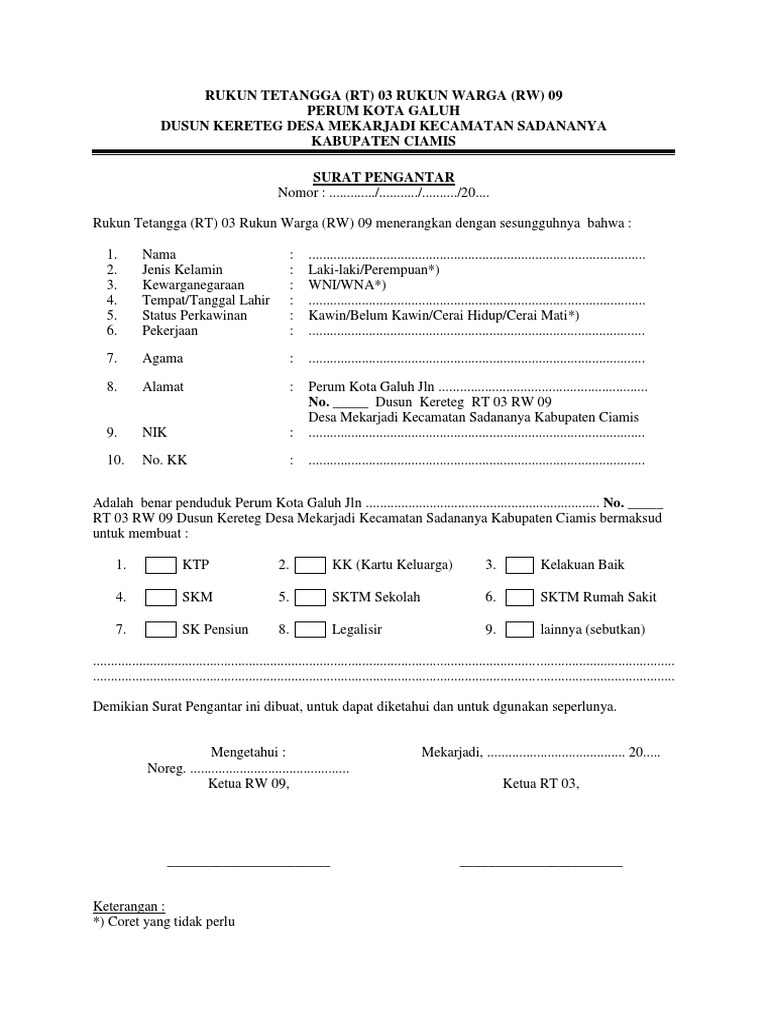 Surat Pengantar RT 03 | PDF