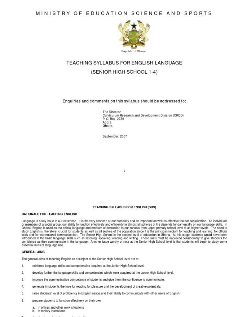 English Language SHS 1-4 | PDF | Educational Assessment | Verb