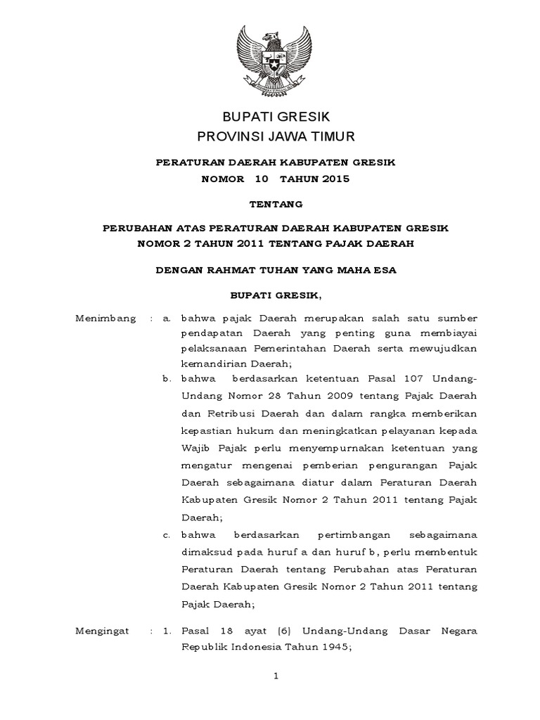 Perda Perubahan Perda 2 Tahun 2011 | PDF