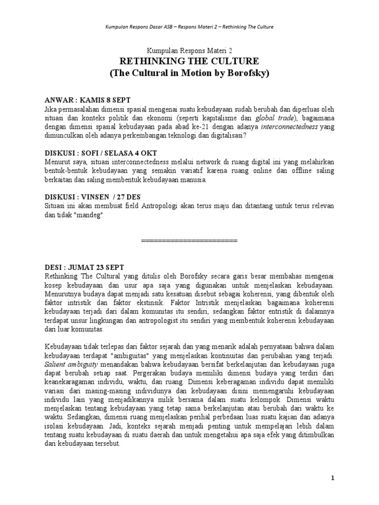 Rethinking Culture: Interconnectedness | PDF