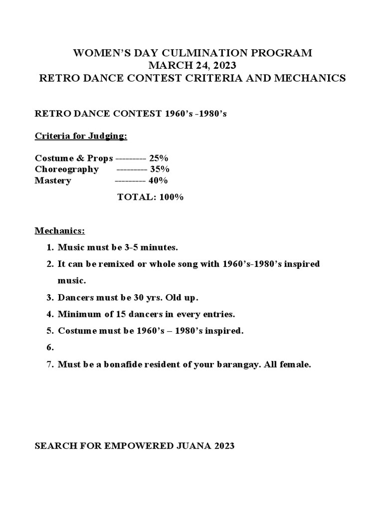 Retro Dance Contest Criteria 2023 | PDF
