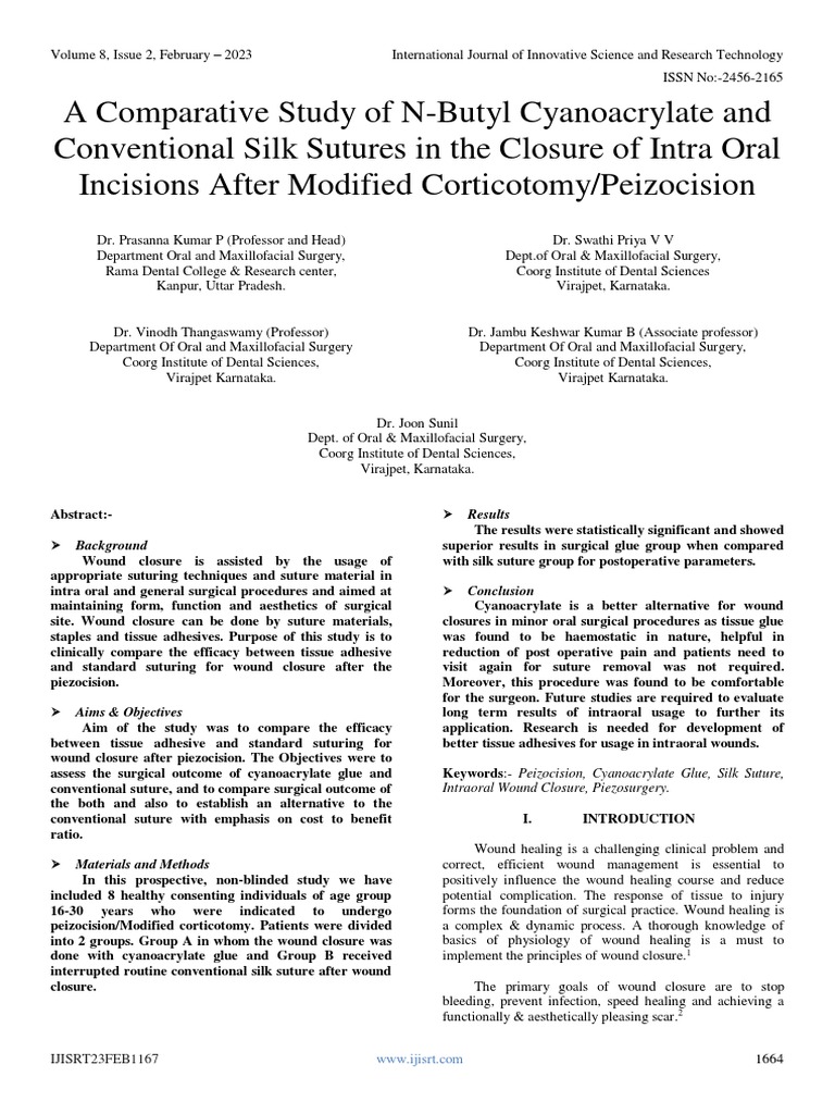 A Comparative Study of N-Butyl Cyanoacrylate and Conventional Silk Sutures in The Closure of ...