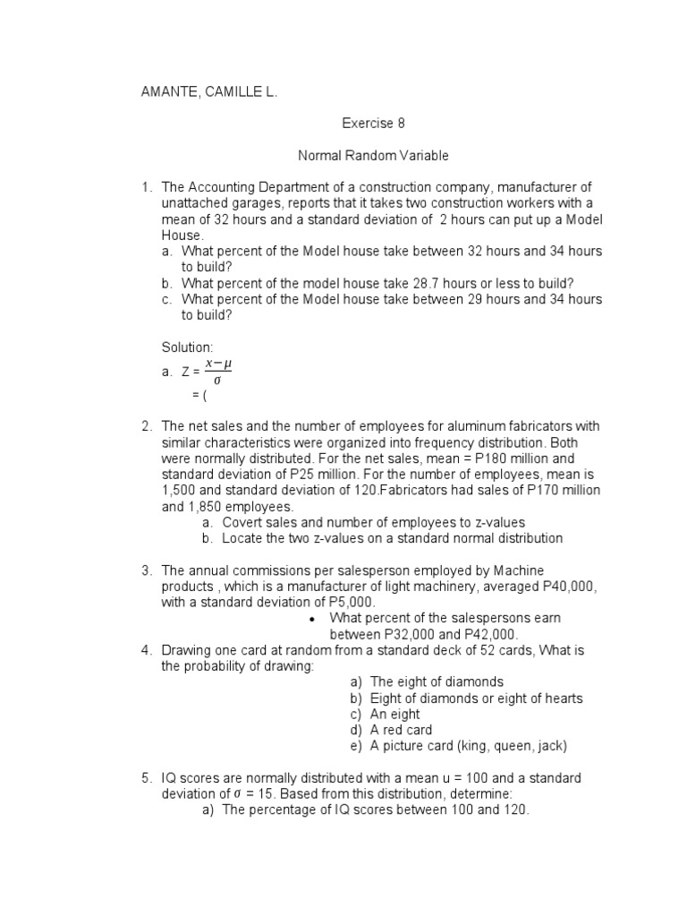 Exercise 8 (Mod 8) | Download Free PDF | Normal Distribution | Standard Deviation