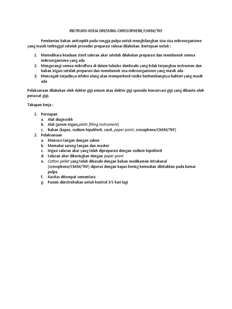 Prosedur Penggunaan Cresophene dalam Dentistry | PDF