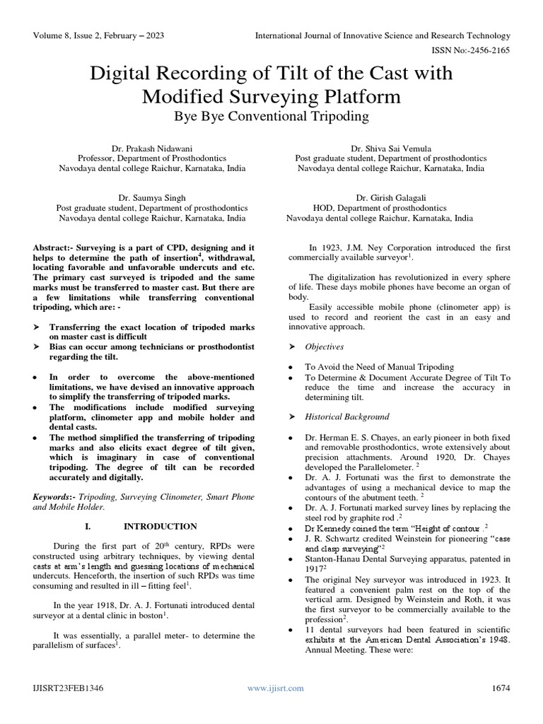 Digital Recording of Tilt of The Cast With Modified Surveying Platform ...